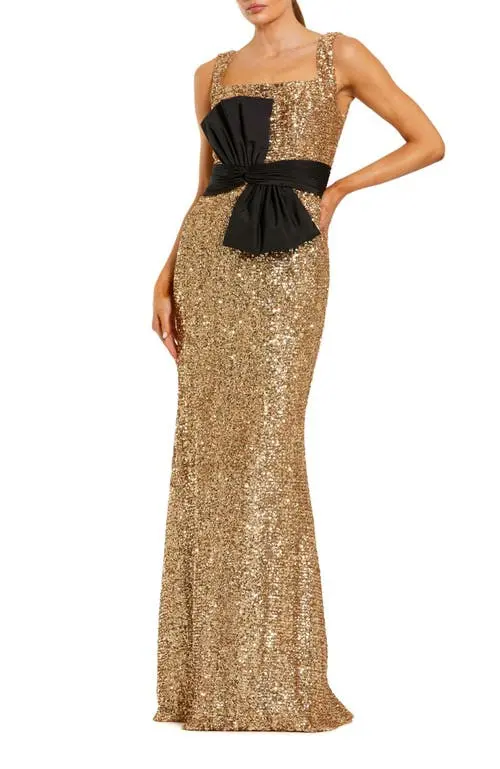 Mac Duggal Sequin Column Gown With Bow