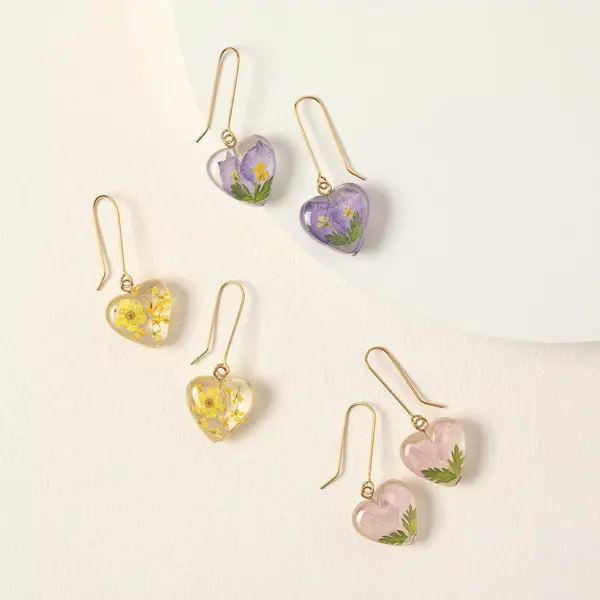 UNCOMMON GOODS Birth Month Flower Heart Dangle Earrings - Yellow Corn Poppy