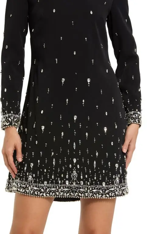 Mac Duggal Embellished Long Sleeve Mini Dress