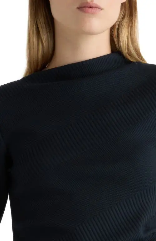 Modern Citizen Ribbed Asymmetric Neck Top - Navy