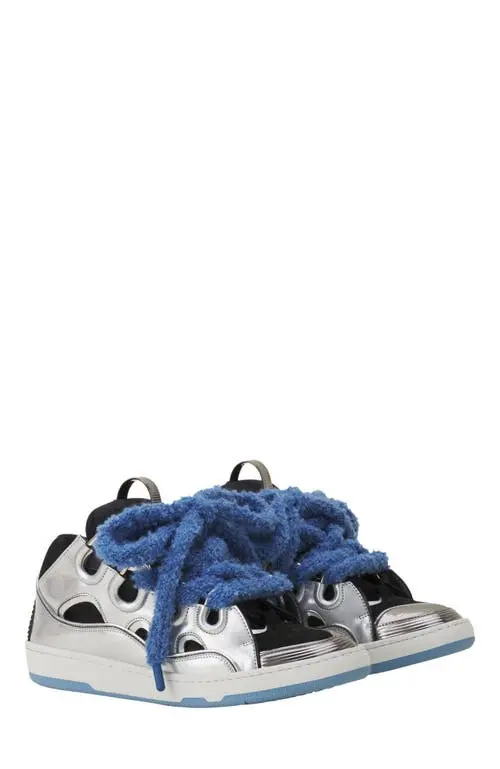 LANVIN Curb Metallic Leather Sneakers With Mesh Laces