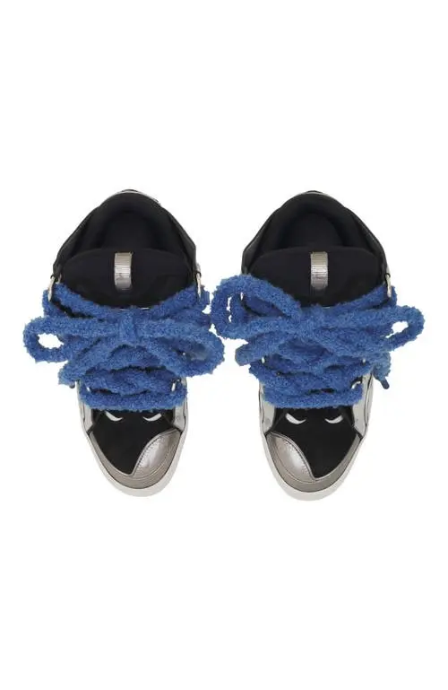 LANVIN Curb Metallic Leather Sneakers With Mesh Laces