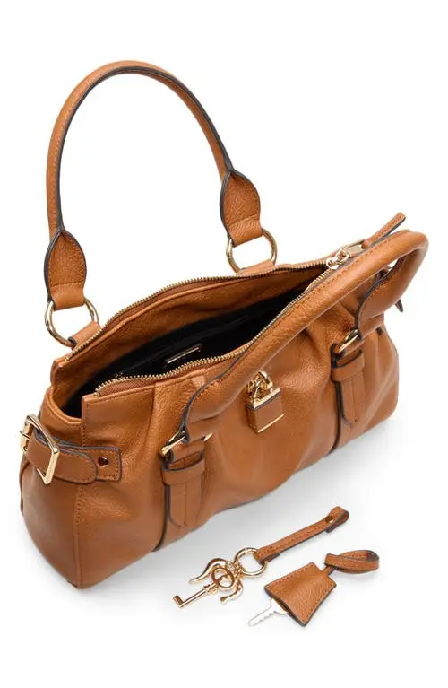 Aldo Faux Leather Satchel With Padlock - Tan