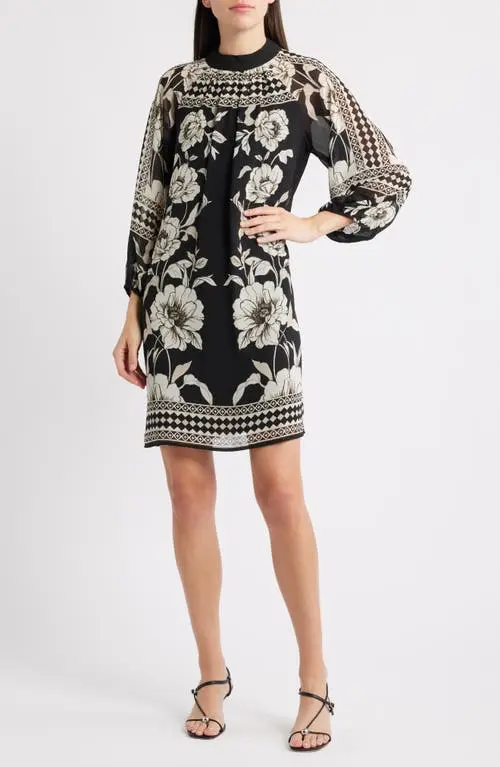 Halogen Print Long Sleeve Shift Dress