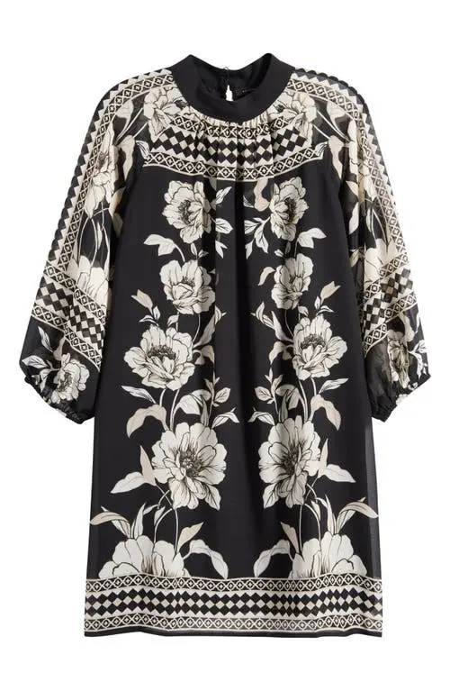 Halogen Print Long Sleeve Shift Dress