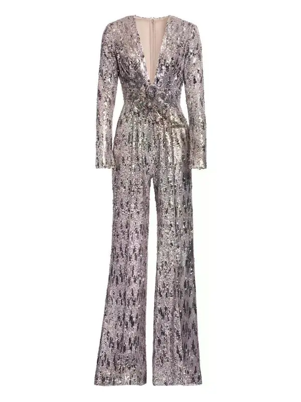 Elie Saab V-neck Sequin Embellished Jumpsuit - Grey