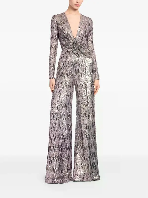 Elie Saab V-neck Sequin Embellished Jumpsuit - Grey
