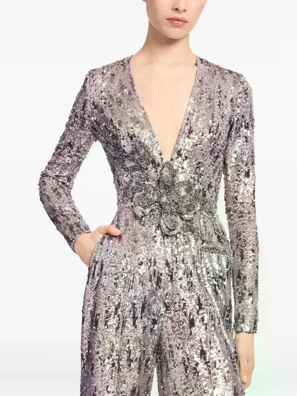 Elie Saab V-neck Sequin Embellished Jumpsuit - Grey