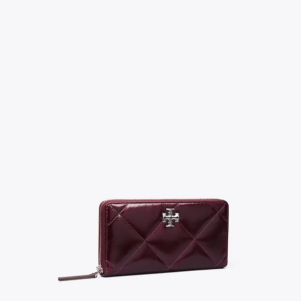 Tory Burch Kira Diamond Quilt Distressed Zip Continental Wallet - Dark Carmine