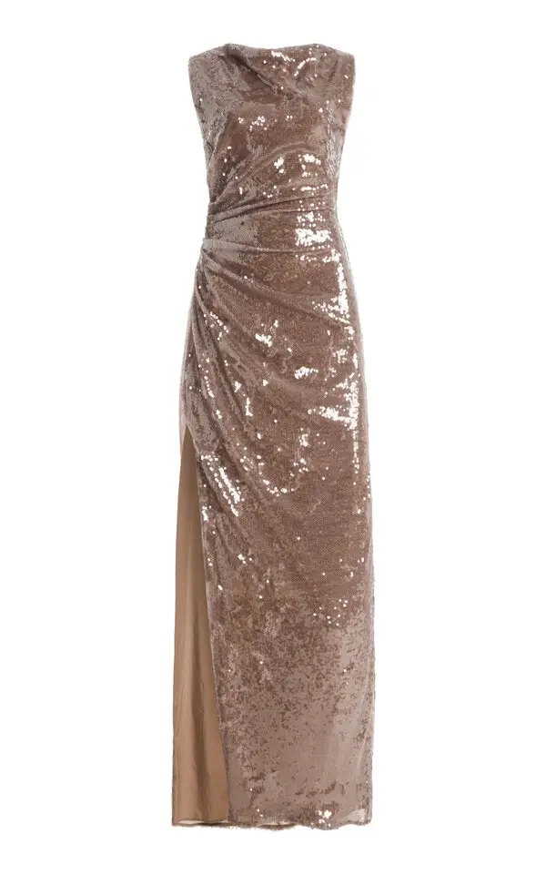 Lapointe Ruched Sequin Tulle Gown