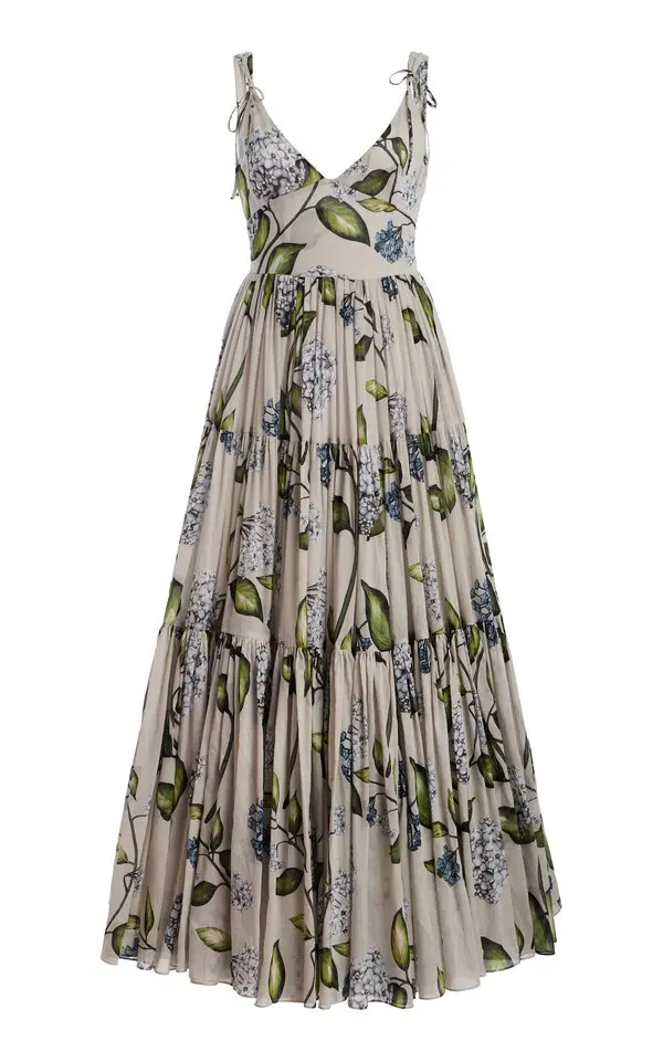 Oscar De La Renta Pleated Cotton Voile Midi Dress - Multi