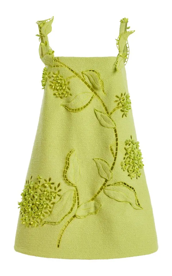 Oscar De La Renta Cutout Tweed Mini Dress - Lime Green