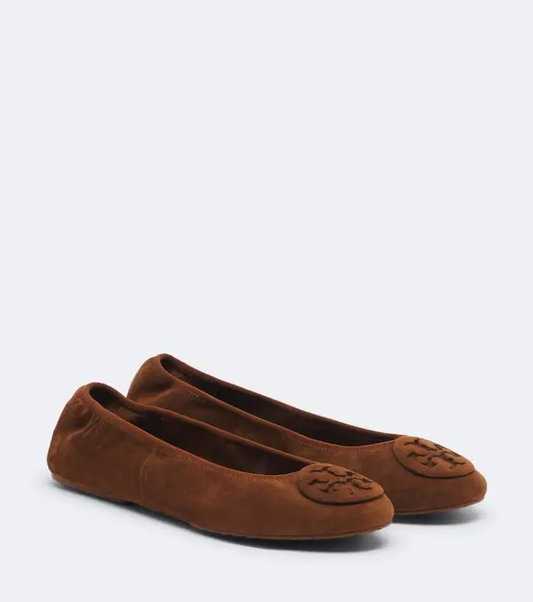 Tory Burch Reva Travel Suede Ballet Flats - Brown