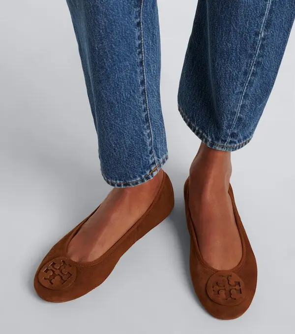 Tory Burch Reva Travel Suede Ballet Flats - Brown