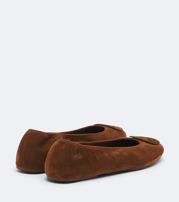 Tory Burch Reva Travel Suede Ballet Flats - Brown