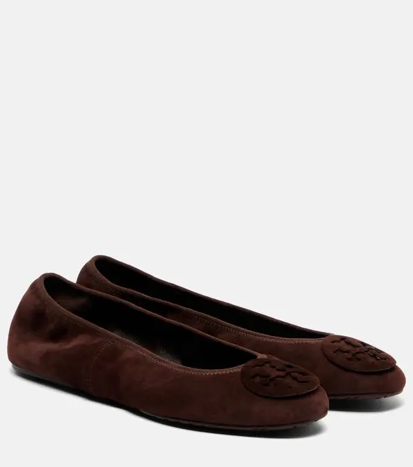 Tory Burch Reva Travel Suede Ballet Flats - Brown