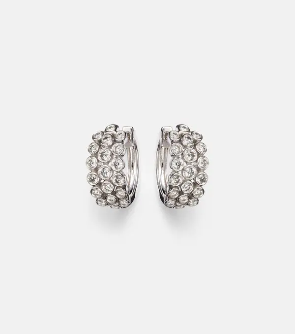ANITA KO Three Row Diamond Huggie Earrings In 18kt White Gold - Silver