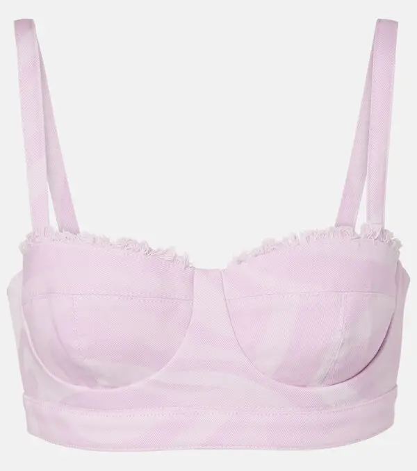 Emilio Pucci Marmo Distressed Denim Bra Top - Pink