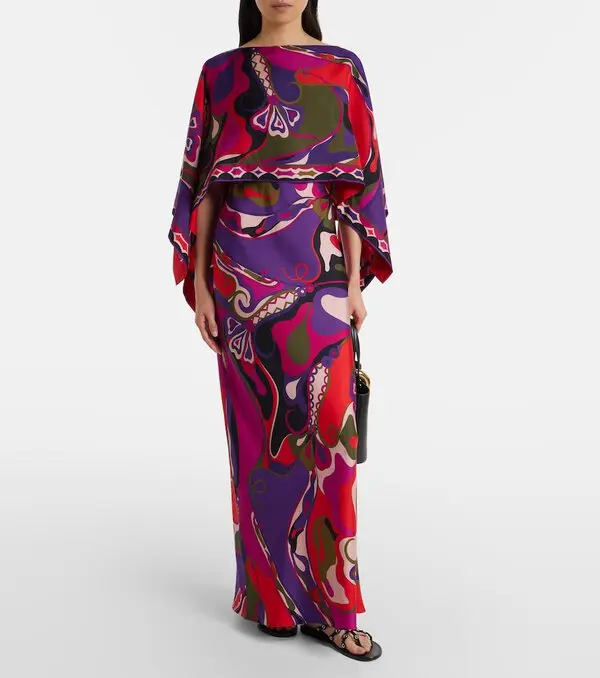 Emilio Pucci Orchidee Silk Slip Dress And Cape Set