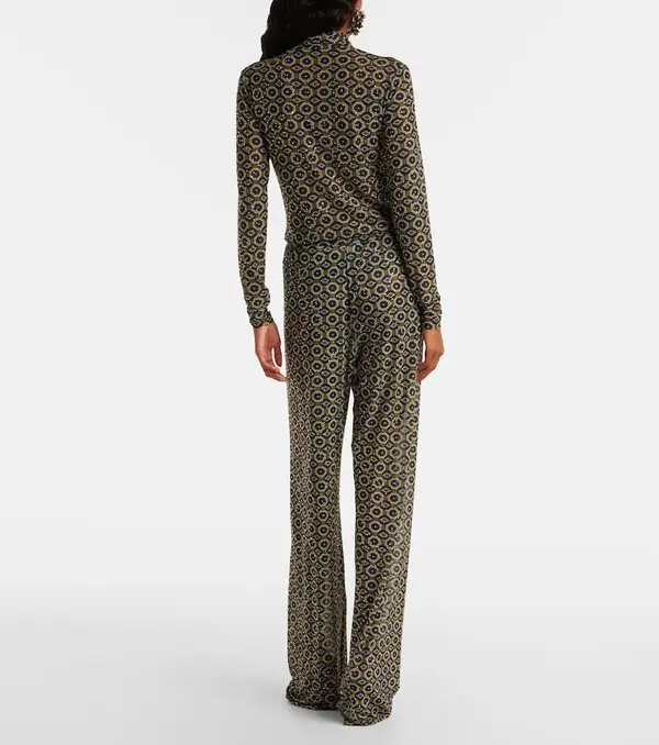 Dries Van Noten Embellished Printed Sheer Jersey Pants