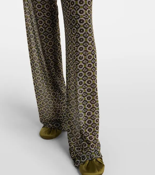 Dries Van Noten Embellished Printed Sheer Jersey Pants