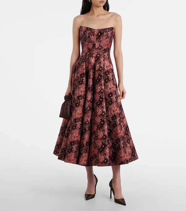 Markarian Rousseau Floral Brocade Midi Dress In Burgundy - 30% Off |  Editorialist