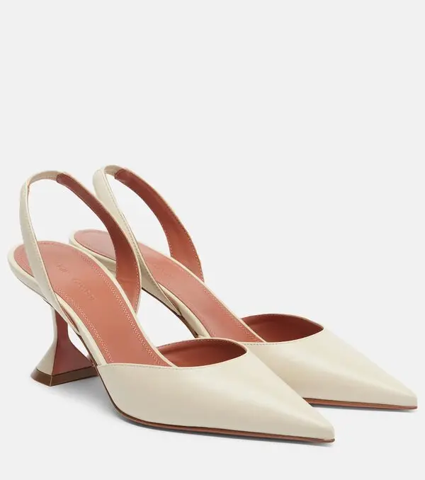Amina Muaddi Holli 70 Leather Slingback Pumps - White
