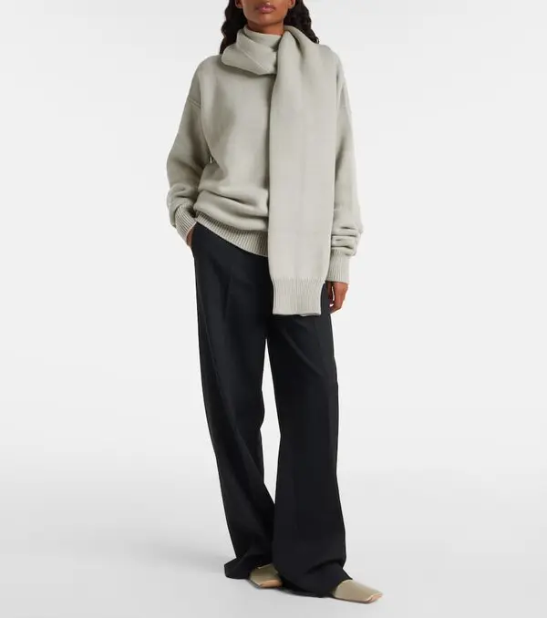 Calvin Klein Cashmere Sweater With Integrated Scarf Detail - Grey
