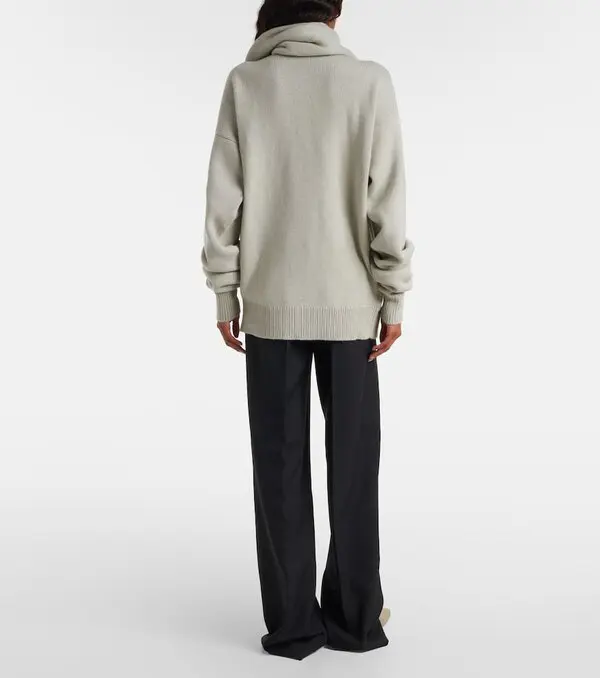 Calvin Klein Cashmere Sweater With Integrated Scarf Detail - Grey
