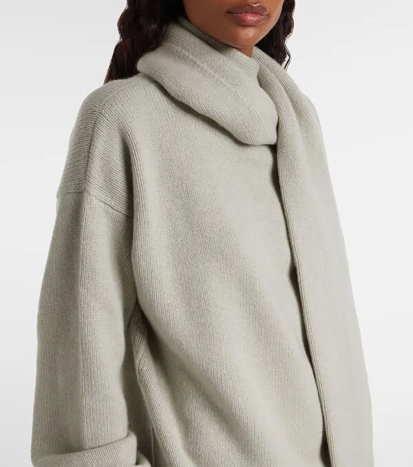 Calvin Klein Cashmere Sweater With Integrated Scarf Detail - Grey