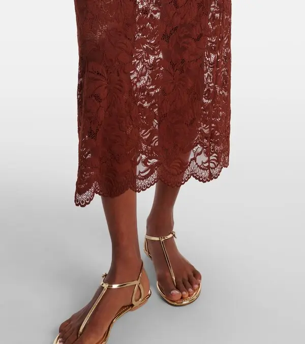 Rabanne Floral Lace Midi Skirt - Brown