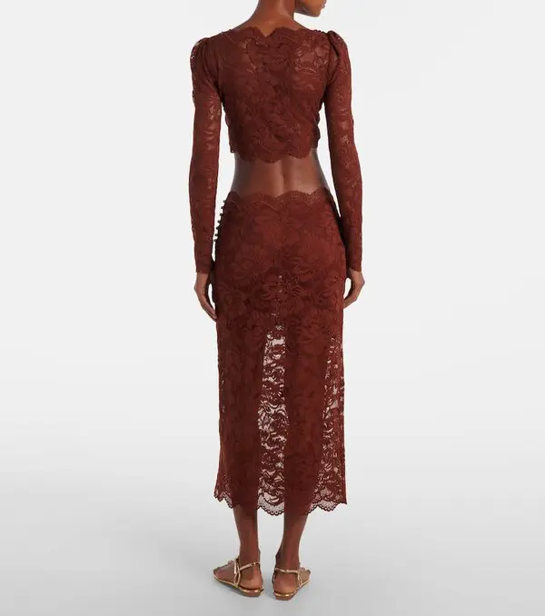 Rabanne Floral Lace Midi Skirt - Brown