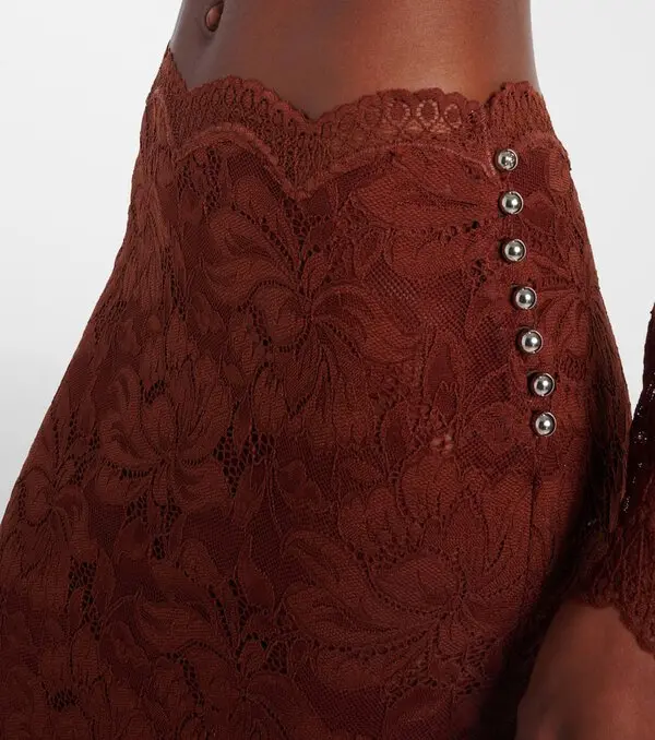 Rabanne Floral Lace Midi Skirt - Brown