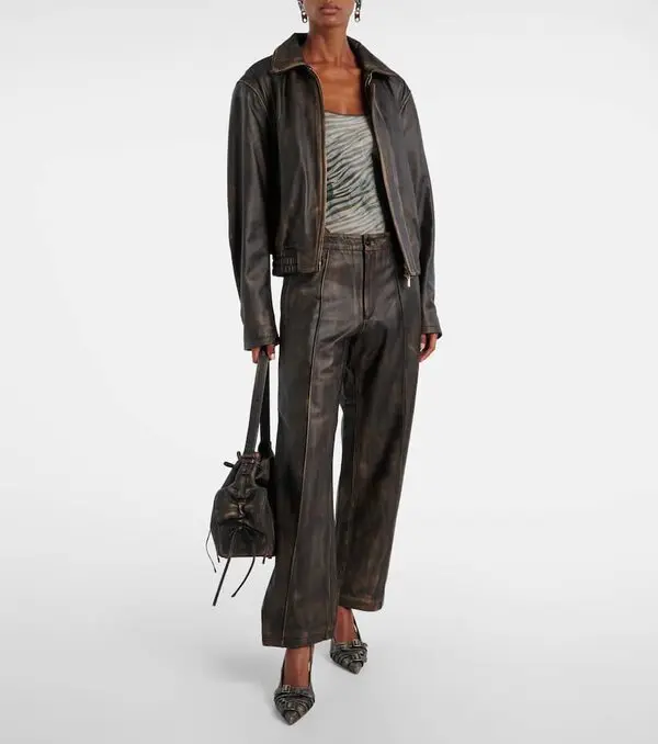 JACQUES WEI High-rise Leather Wide-leg Trousers