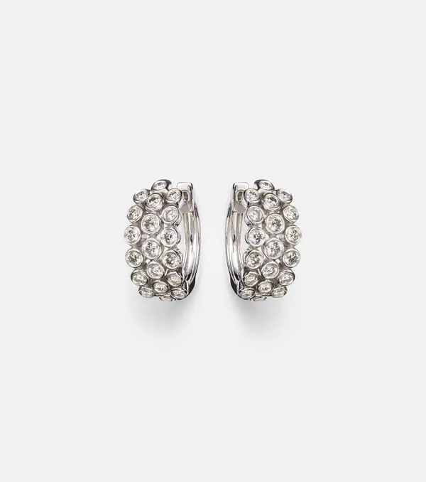 ANITA KO Three Row Diamond Huggie Earrings In 18kt White Gold - Silver