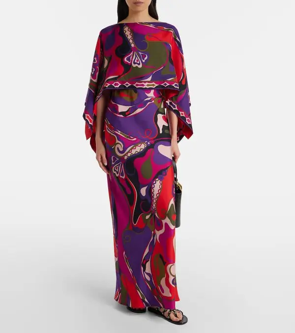 Emilio Pucci Orchidee Silk Slip Dress And Cape Set