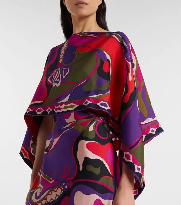 Emilio Pucci Orchidee Silk Slip Dress And Cape Set