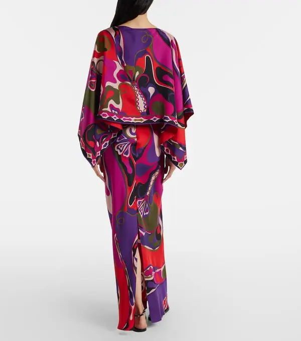 Emilio Pucci Orchidee Silk Slip Dress And Cape Set