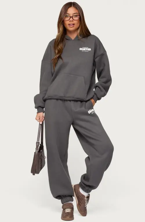 EDIKTED Lounge Edit Logo Graphic Hoodie - Dark-gray
