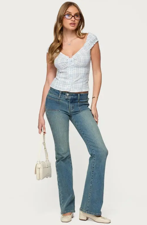 EDIKTED Plaid Cotton Blend Top