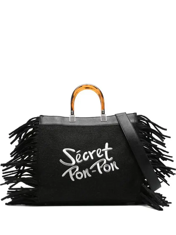 SECRET PON-PON Fringed Tote Bag - Black