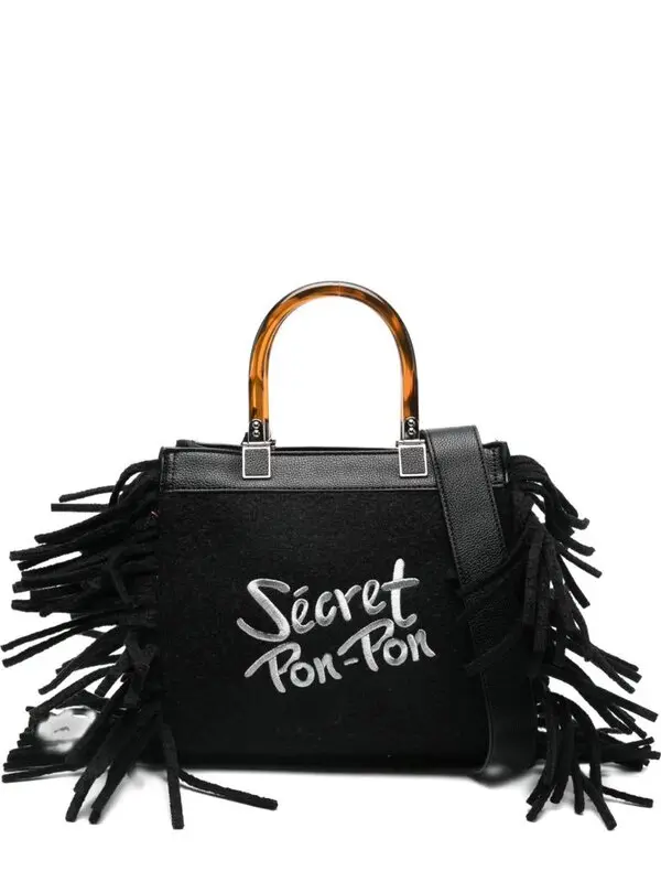 SECRET PON-PON Fringed Top-handle Shoulder Bag - Black