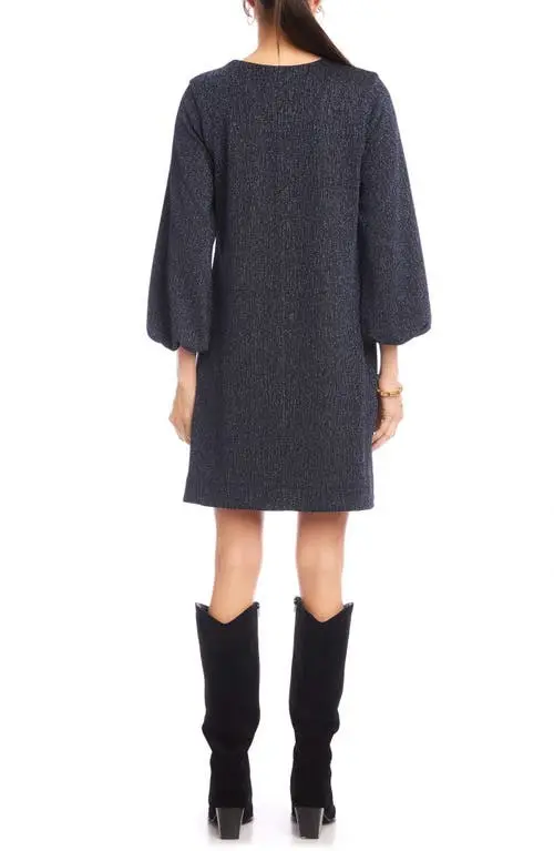 Karen Kane Metallic Long Sleeve Mini Dress - Navy