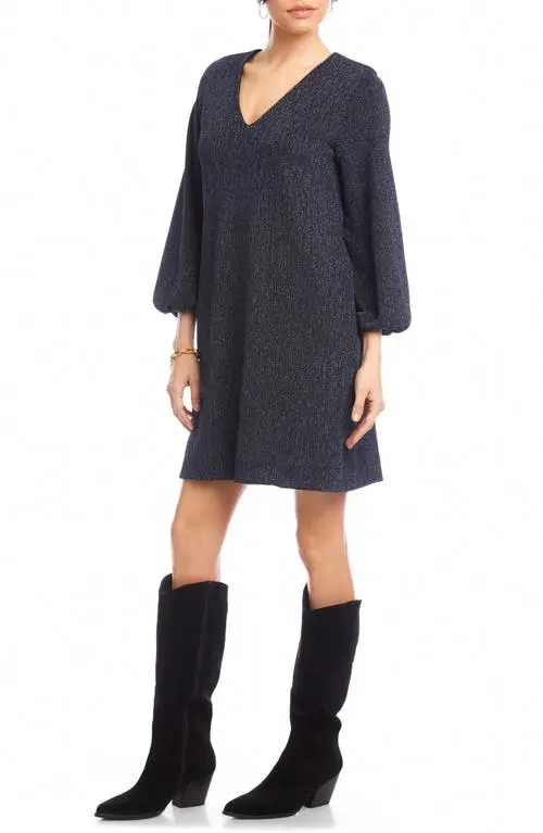 Karen Kane Metallic Long Sleeve Mini Dress - Navy