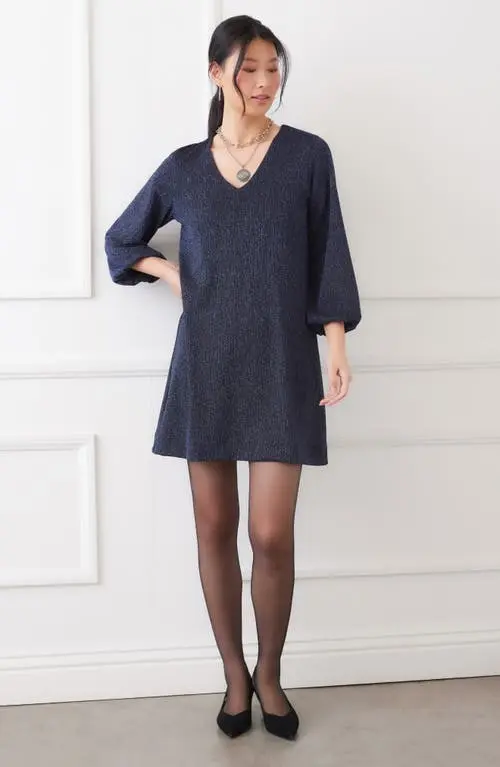 Karen Kane Metallic Long Sleeve Mini Dress - Navy