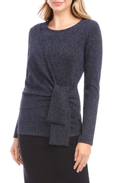 Karen Kane Metallic Knit Side Drape Long Sleeve Top