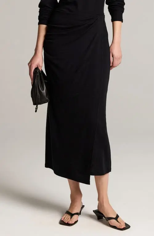 Vince Ruched Wool Blend Knit Midi Skirt - Black