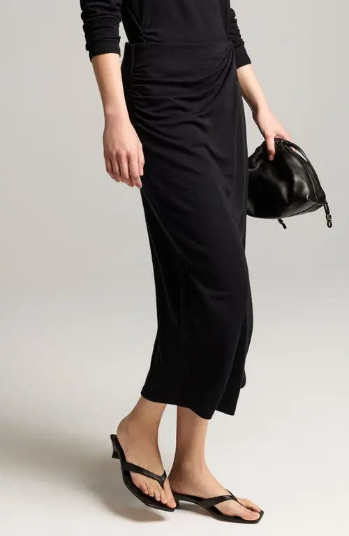 Vince Ruched Wool Blend Knit Midi Skirt - Black
