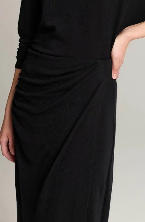 Vince Ruched Wool Blend Knit Midi Skirt - Black