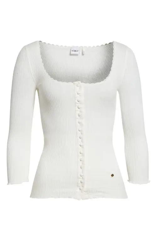 Chloé Three-quarter Sleeve Button-up Top - White
